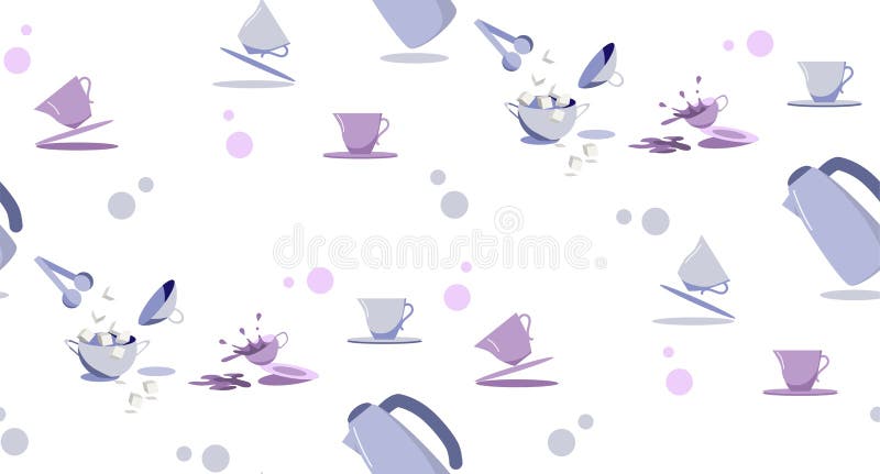 Seamless Pattern with Tea Coffee Setting in Pastel Colors Stock ...