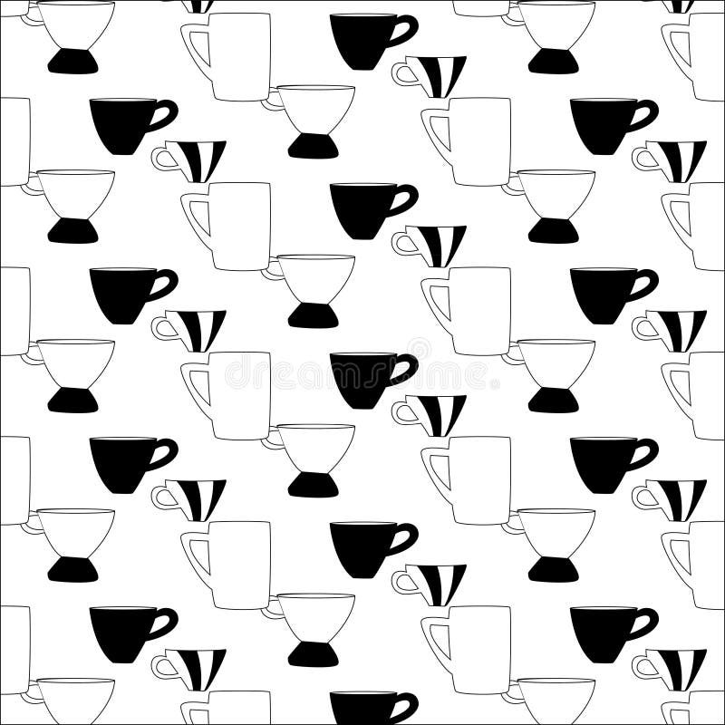 Seamless Pattern Tea Cup. Black and White Seamless Pattern Tea Cup in ...