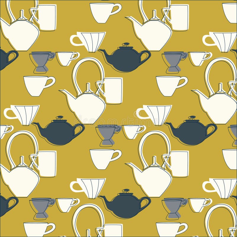 Seamless Pattern Tea Cup. Colorful Seamless Pattern Tea Cup in Vintage ...