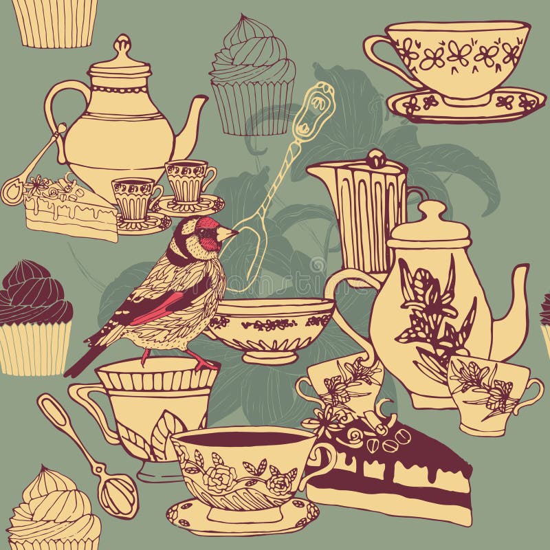 Seamless pattern Tea Party stock vector. Illustration of retro - 62030862