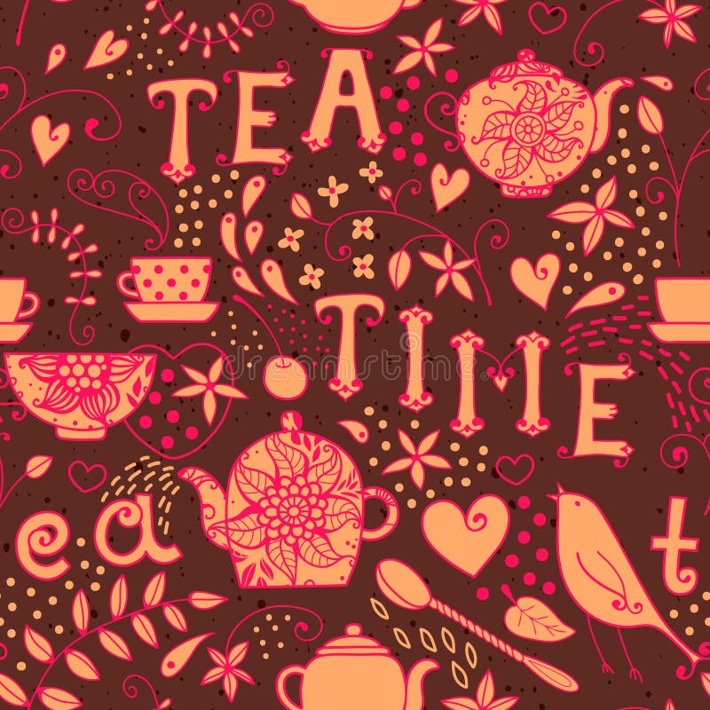 Seamless Pattern - Tea Time Stock Vector - Illustration of ornate, coffee: 35166916