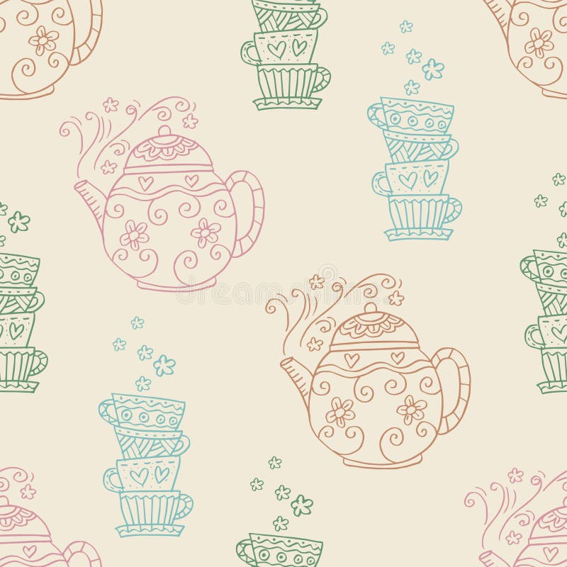 Seamless Pattern with Teapots and Cups. Stock Illustration ...