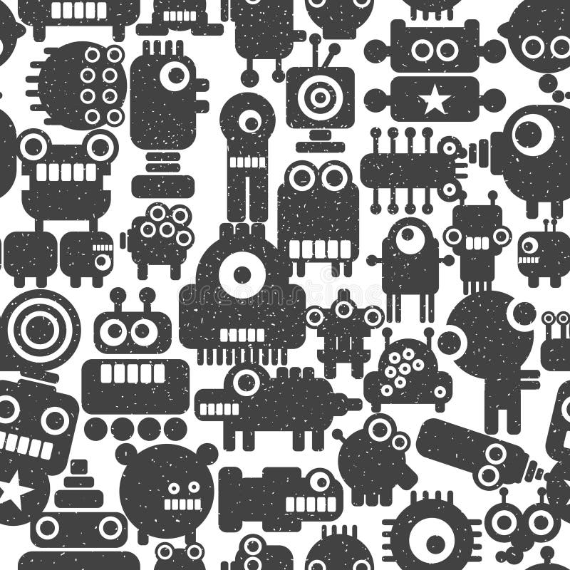 Seamless Pattern with Techno Monsters and Robots. Stock Vector ...
