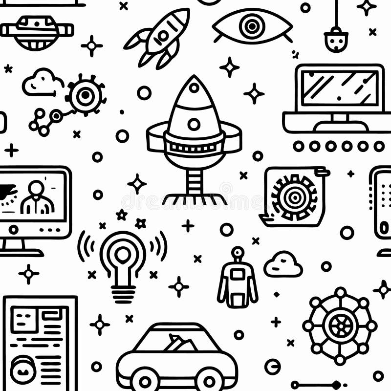 Seamless Pattern of Technology, Innovation, and Future Icons Stock ...