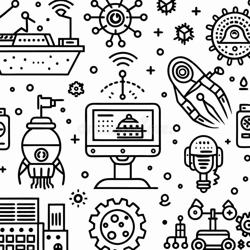 Seamless Pattern of Technology, Space, and Science Icons Stock Vector ...