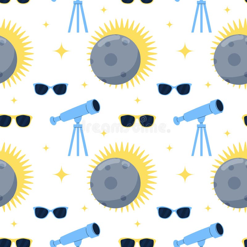 Seamless Pattern with Telescope and Lunar Solar Eclipse in Flat Cartoon ...