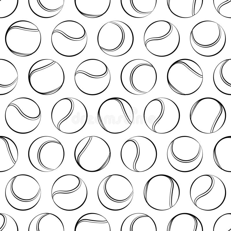 Seamless Pattern of Tennis Balls in Thin Line Style Stock Vector ...