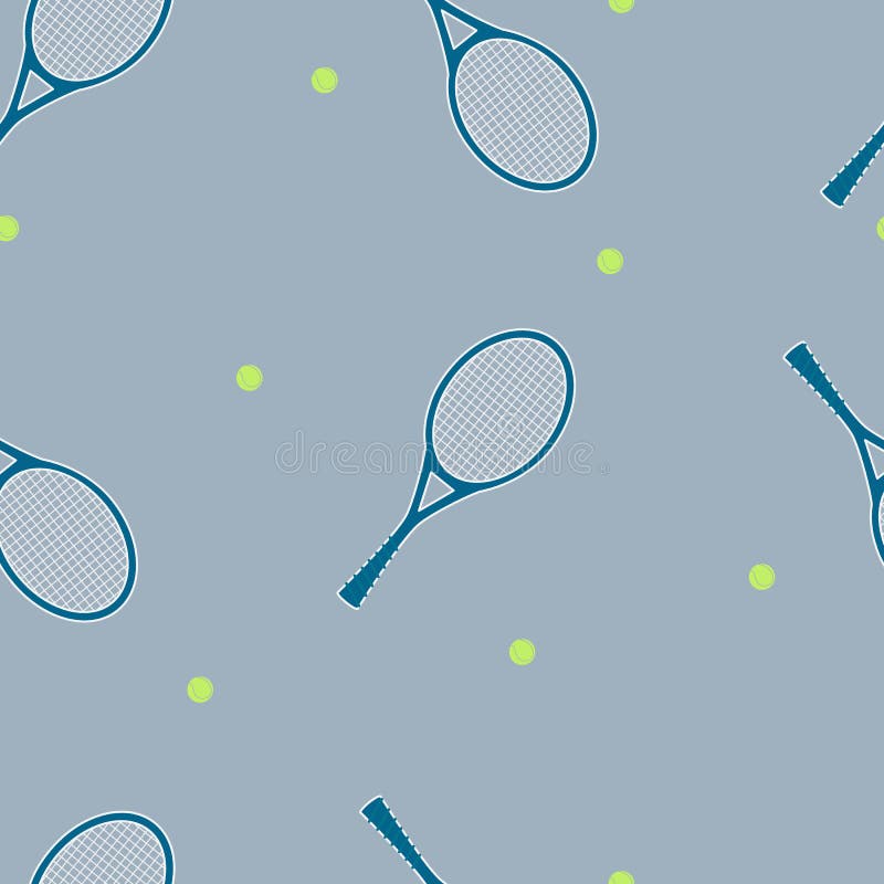 Seamless Pattern With Tennis Rackets And Balls On Blue Background
