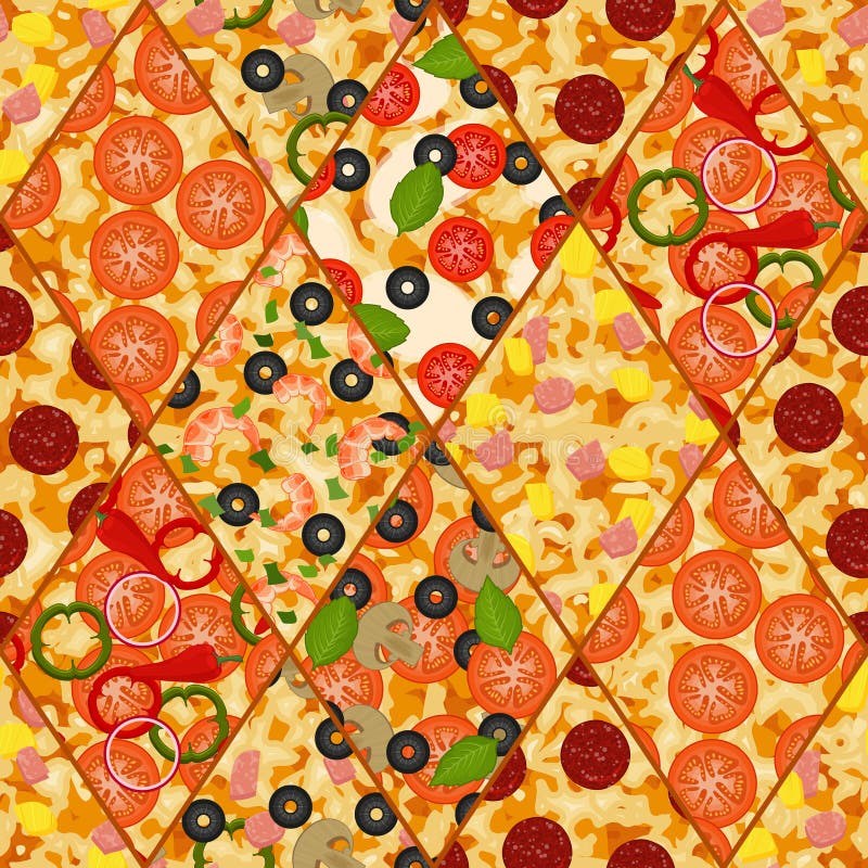 Seamless Pattern with Texture of Different Pizza. Stock Vector ...