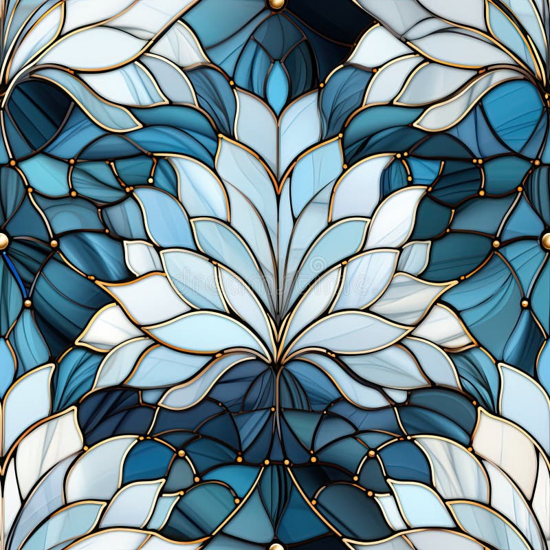Seamless Pattern with Texture of Stained Glass Window on White Blue ...