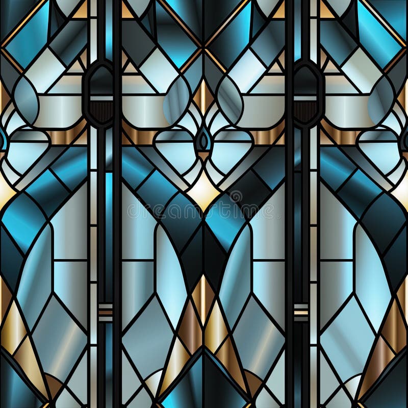 Seamless Pattern with Texture of Stained Glass Window on White Blue ...