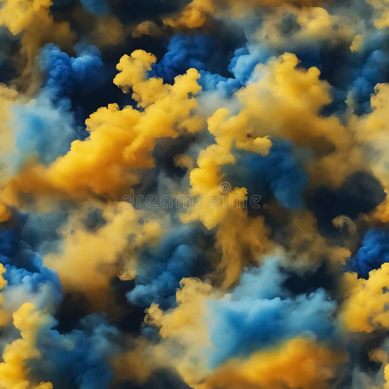 Seamless Pattern with Texture of Yellow, Blue, White Smoke, Fog, Clouds ...