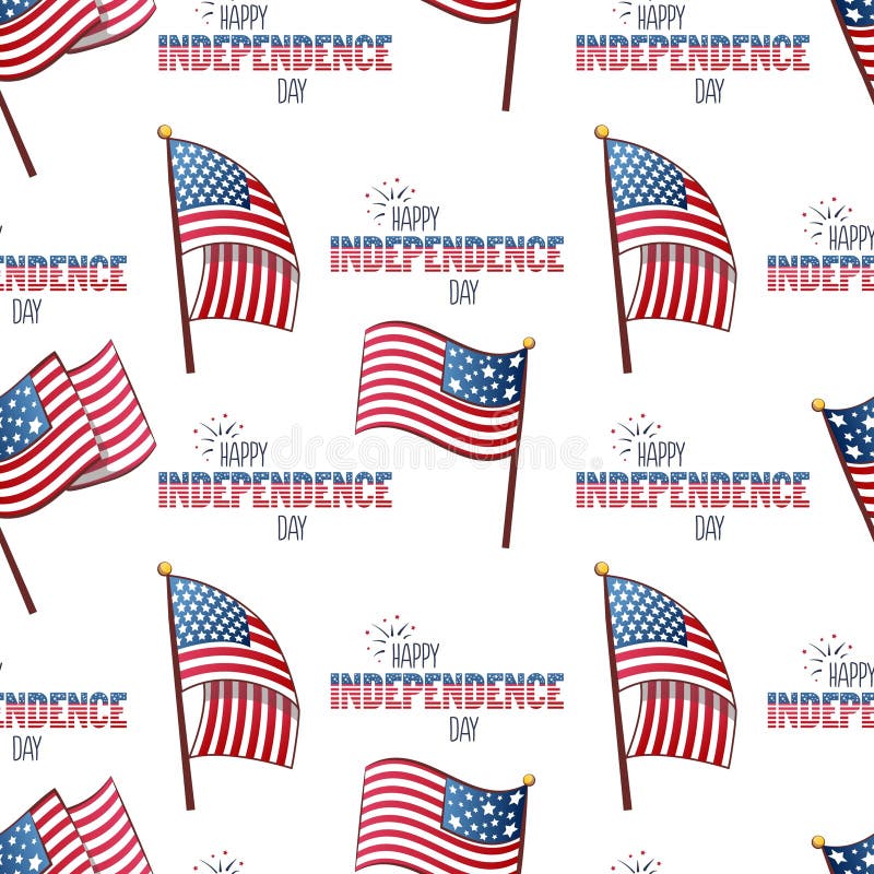 Seamless Pattern for 4th of July US Independence Day with Cartoon Flags ...
