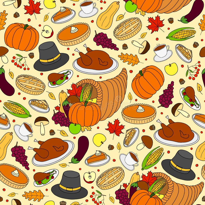 Seamless Pattern with Thanksgiving Items. Stock Vector - Illustration ...