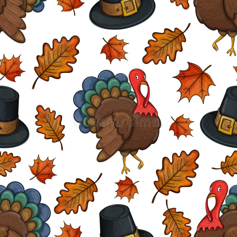 Seamless Pattern with Thanksgiving Turkey Stock Vector - Illustration ...