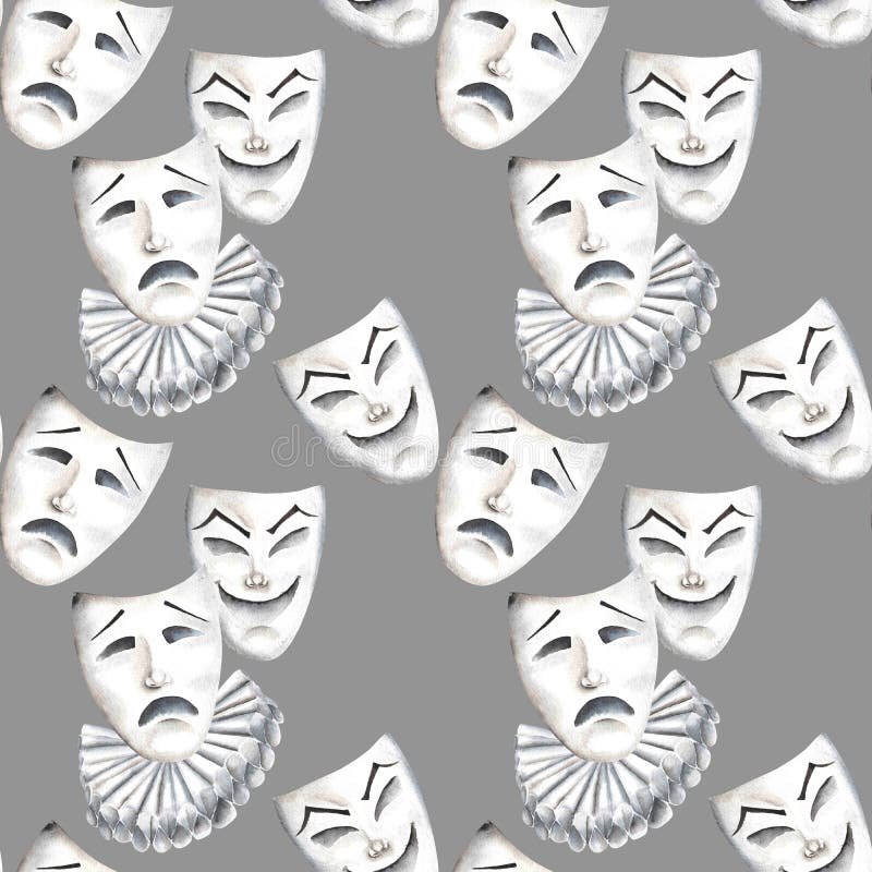 Seamless Pattern with Theater Masks of Laughter and Sadness Emotions ...