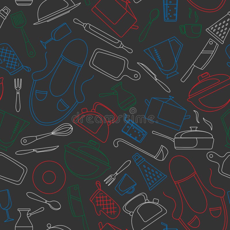 Seamless Illustration on the Theme of Cooking and Kitchen Utensils ...