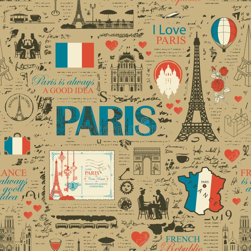 Seamless Pattern on the Theme of France and Paris Stock Vector ...