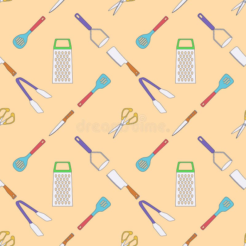 Seamless Pattern on the Theme of Kitchen Tools. Stock Vector ...