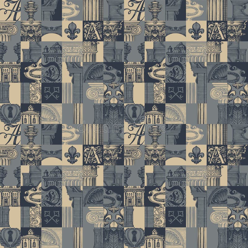 Seamless Pattern on Theme of Medieval Architecture and Art Stock Vector ...