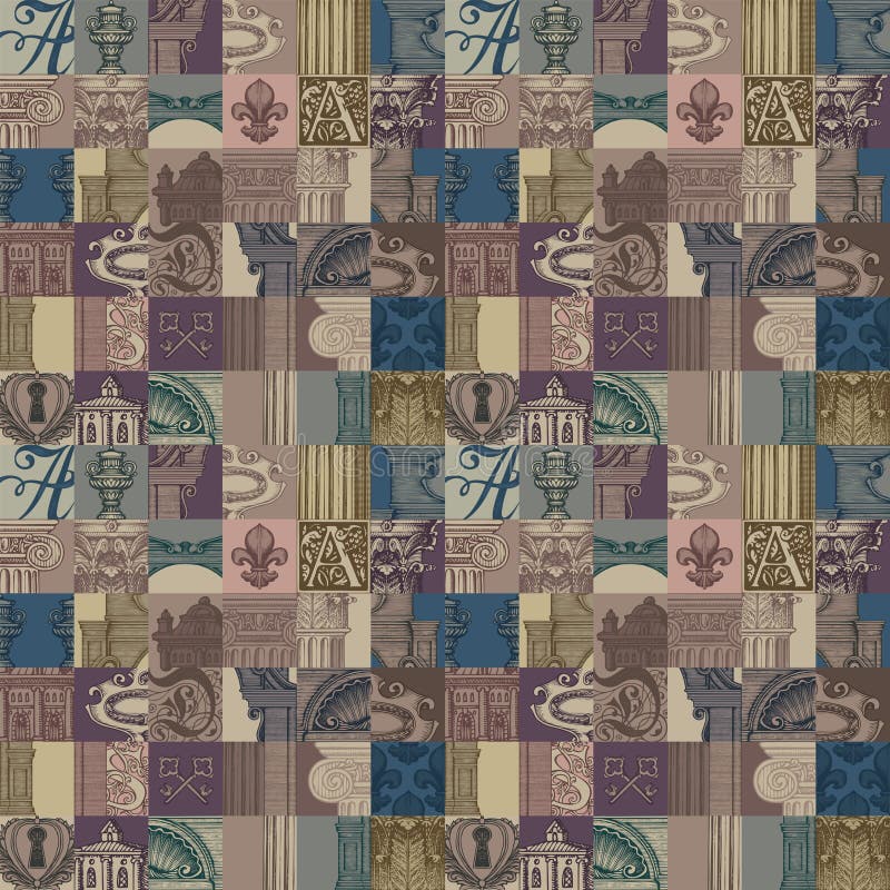 Seamless Pattern on Theme of Medieval Architecture and Art Stock Vector ...