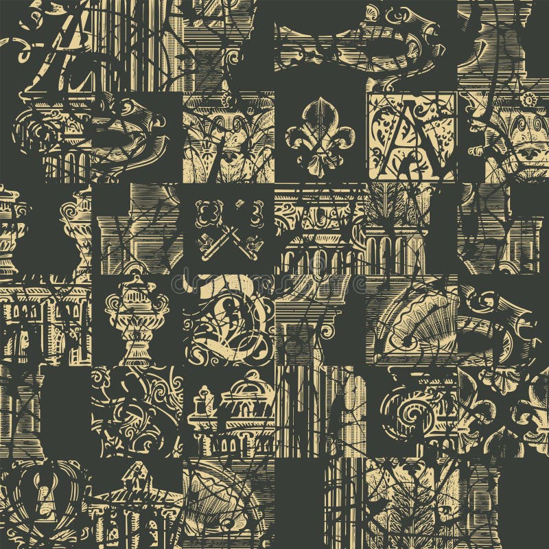 Seamless Pattern on the Theme of Old Architecture Stock Vector ...