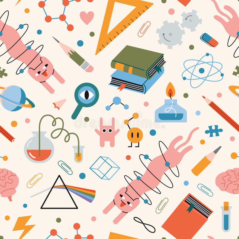 Seamless Pattern on Theme of Physics and Chemistry with Cute Characters ...