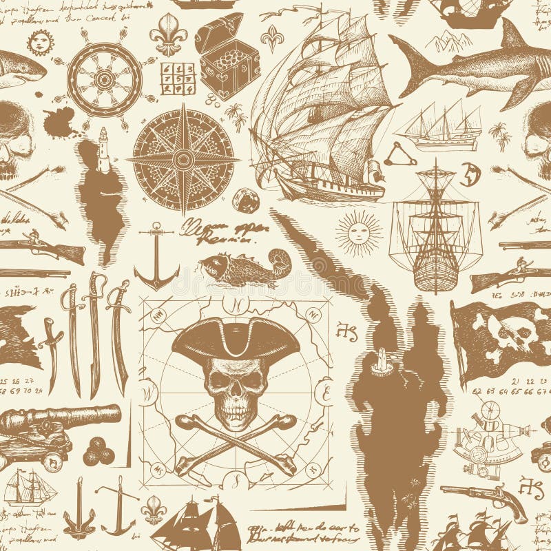 Seamless Pattern on the Theme of Pirate Adventures Stock Vector ...