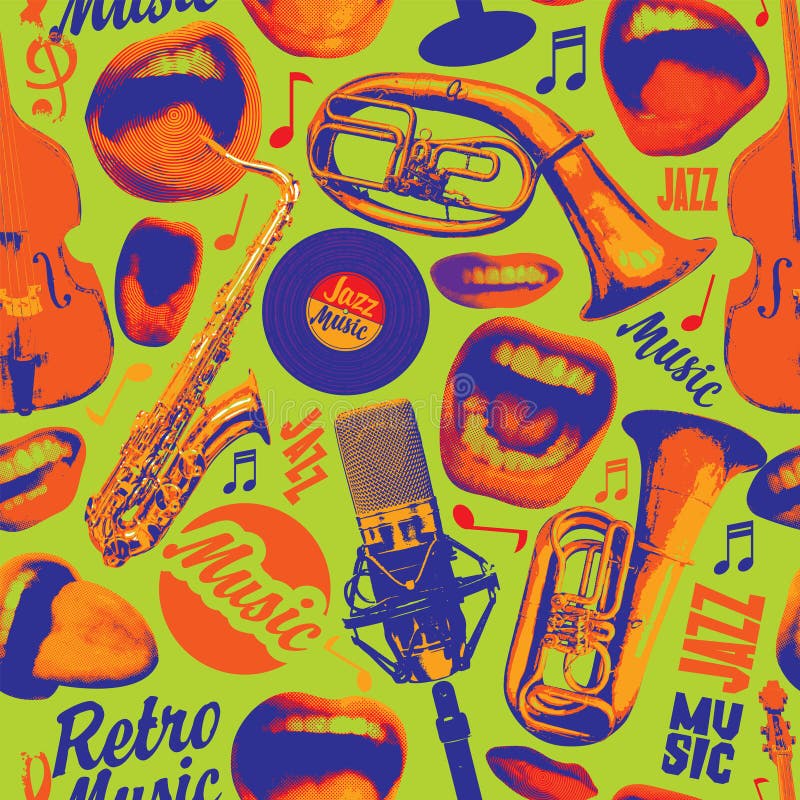 Seamless Pattern on the Theme of Retro Jazz Music Stock Illustration ...