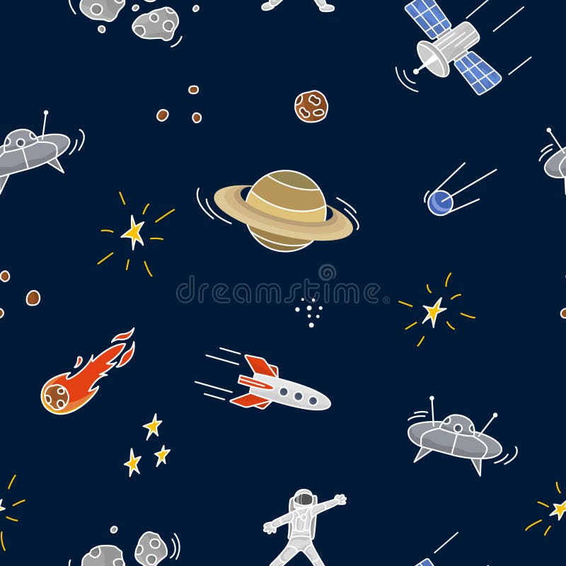 Seamless Pattern on the Theme of Space with the Image of Space Objects ...