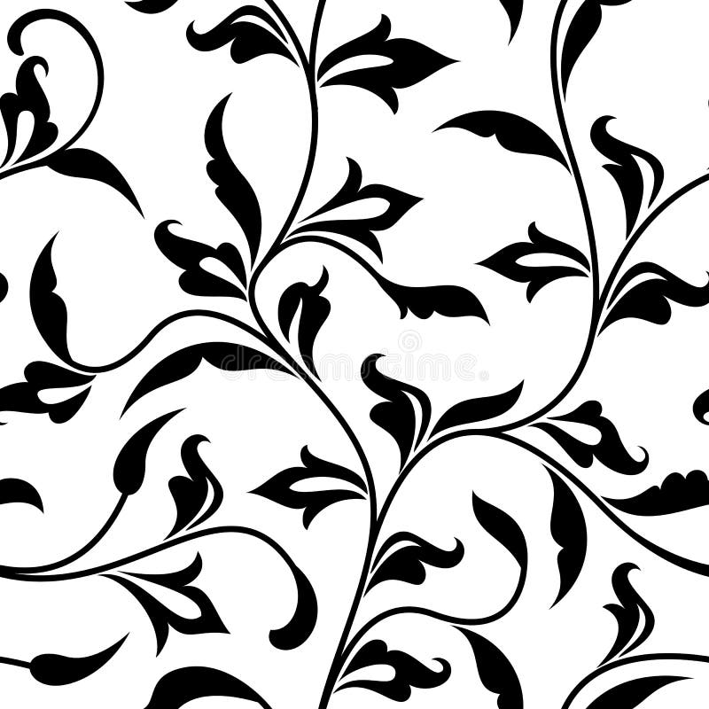 Seamless Pattern. Thin Delicate Twigs with Decorative Leaves Isolated ...