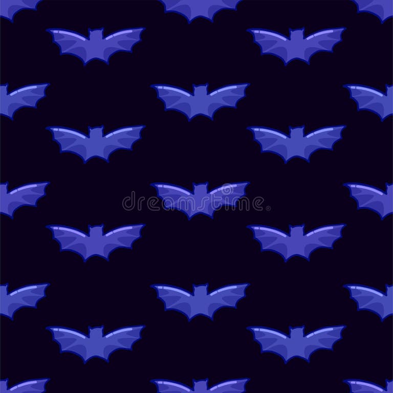 Seamless Pattern with Thin Outline Blue Bats Isolated on Dark ...