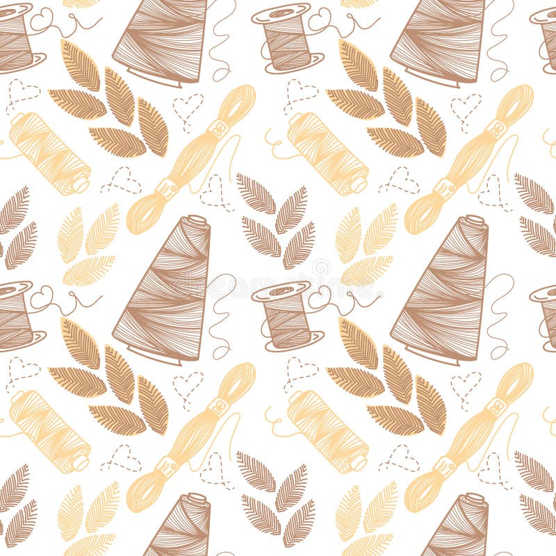Seamless Pattern of Thread and Embroidery, Hand-drawn Doodle Elements ...