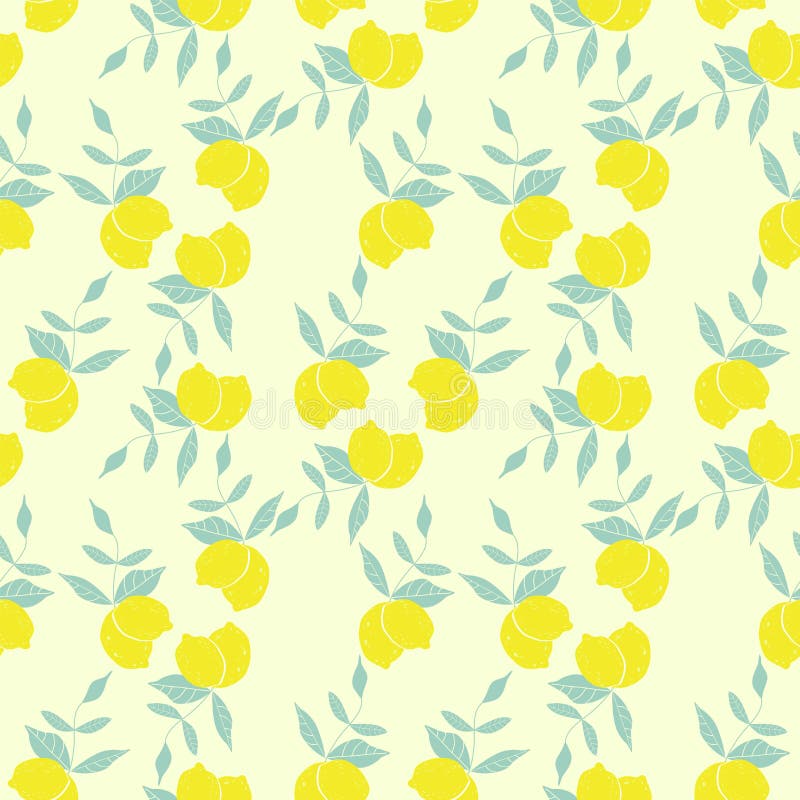 Seamless Pattern of Three Pairs of Lemons with Leaves with Light Yellow ...