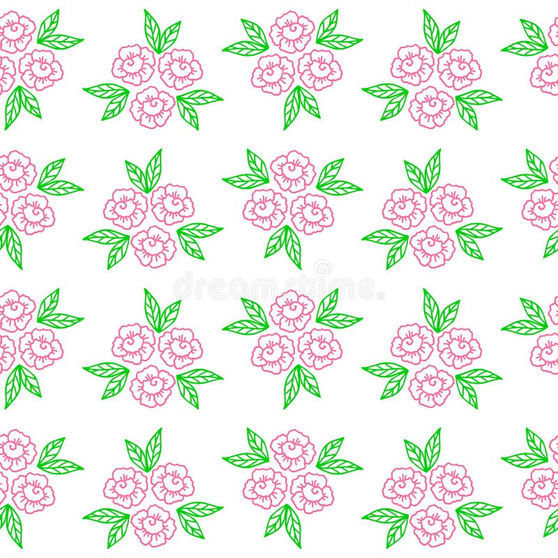 Seamless Pattern of Three Roses and Leaves. Hand Drawn Stock Vector ...