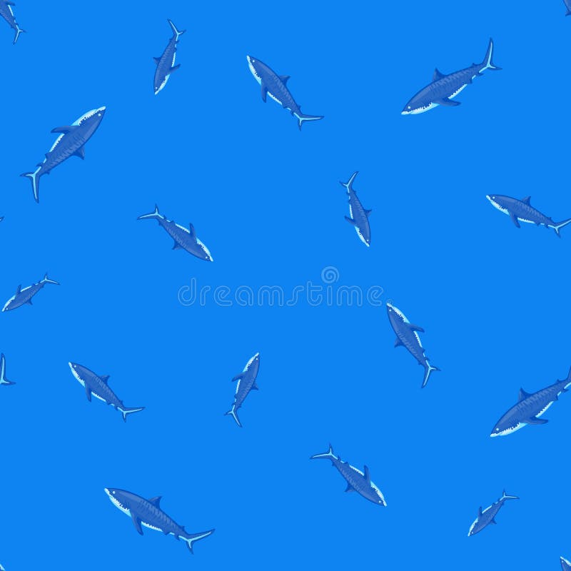 Seamless Pattern Tiger Shark Bright Blue Background. Blue Texture of ...