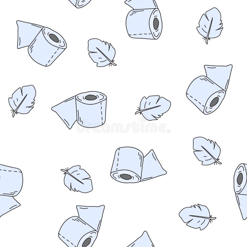 Seamless Pattern With Toilet Paper And Feather Vector Texture Stock