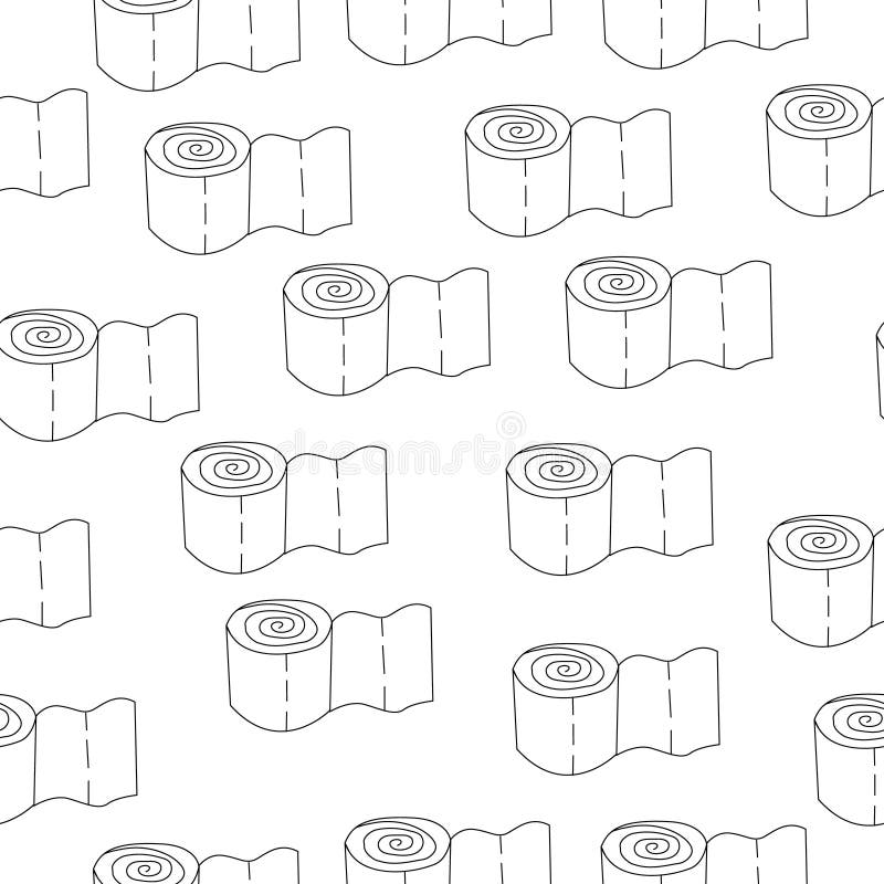 Seamless Pattern with Toilet Paper Rolls, Toilet Paper is Drawn with a ...