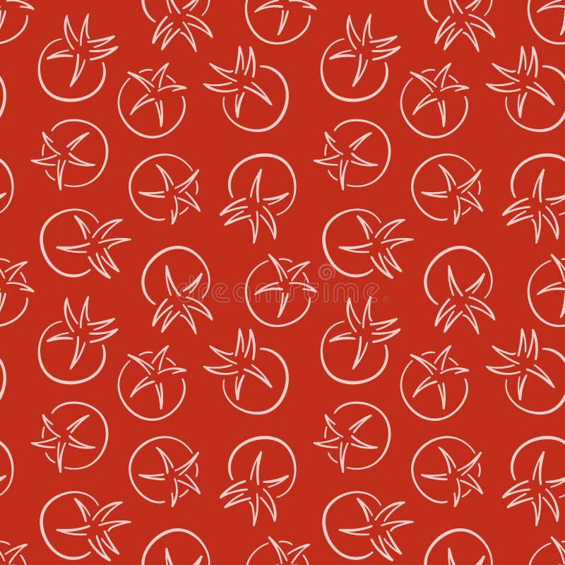 Seamless Pattern of Tomato in Line Art Style on Red Background ...