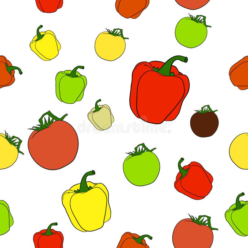Seamless Pattern with Tomatoes and Peppers Stock Vector - Illustration ...