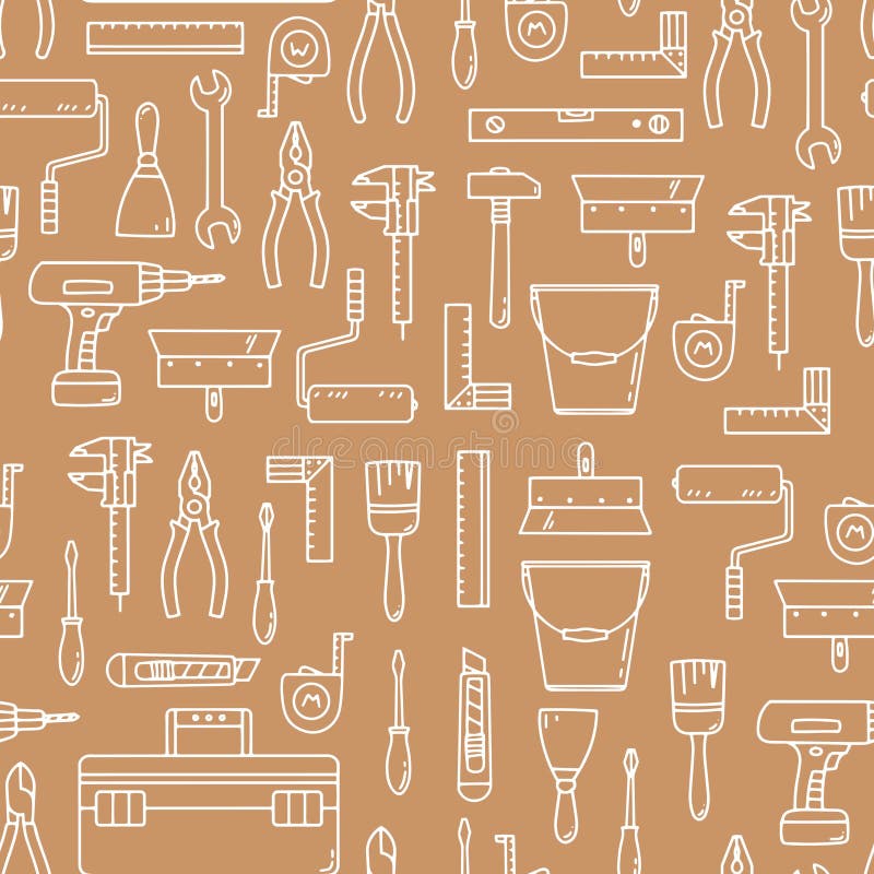 Seamless Pattern with Tools for Construction and Repair. Craft Paper ...