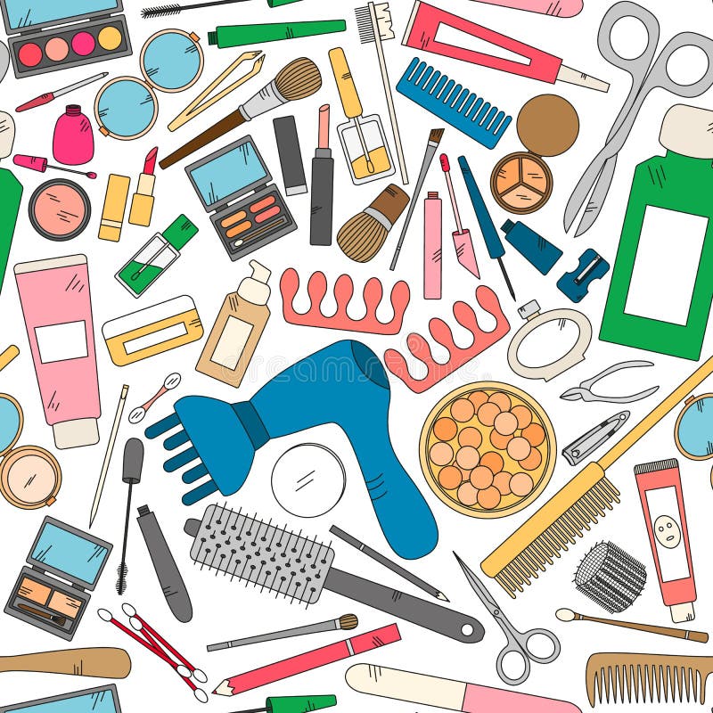 Seamless Pattern with Tools for Makeup in Bright Colors. Stock Vector ...