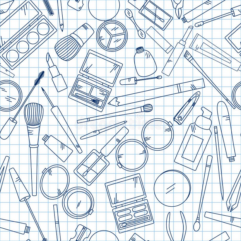 Seamless Pattern with Tools for Makeup on Notebook. Stock Vector ...