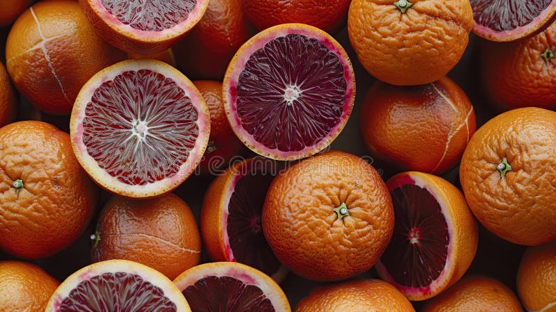 Seamless Pattern Top View of Ripe Blood Red Orange Citrus Fruit ...