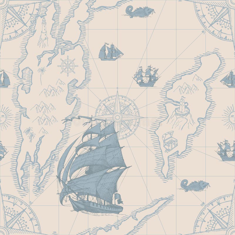 Seamless Pattern on Topic of Travel and Pirates Stock Vector ...