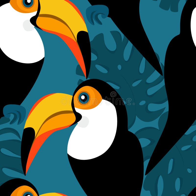 Seamless Pattern with Toucans and Monstera Leaves Stock Vector ...