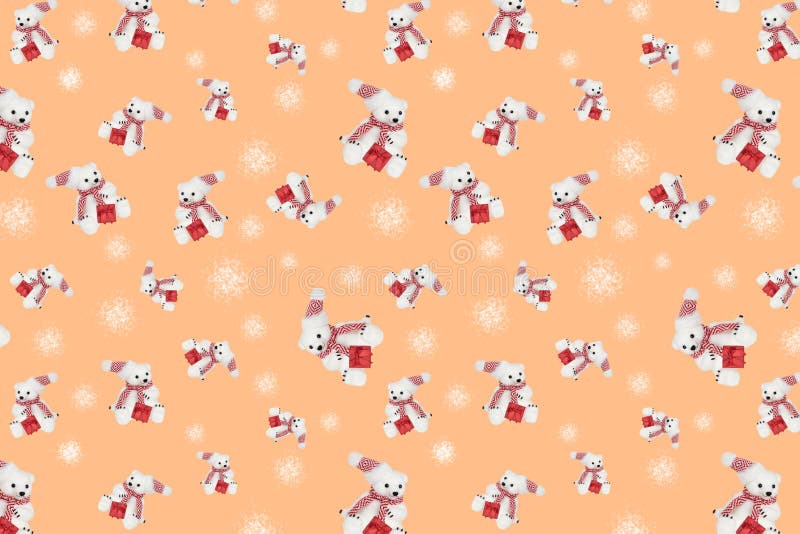Seamless Pattern with a Toy Bear on a Beige Background Stock Image ...