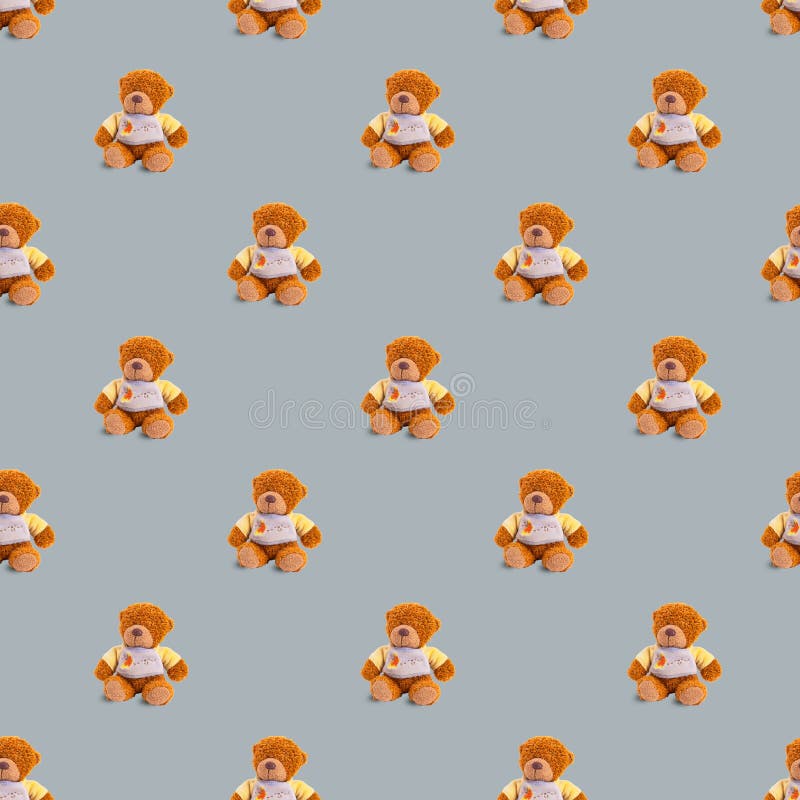 Seamless Pattern with Toy Brown Bears on a Gray Background. Stock Image ...