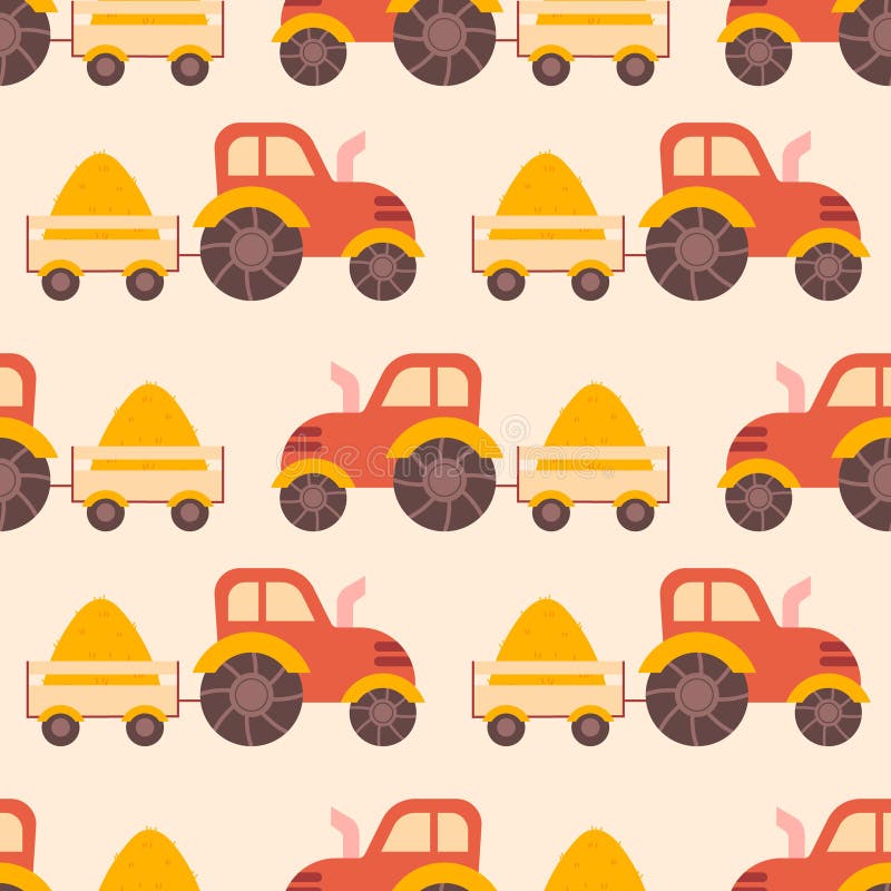 Seamless Pattern with Tractor and Trailer Stock Illustration ...