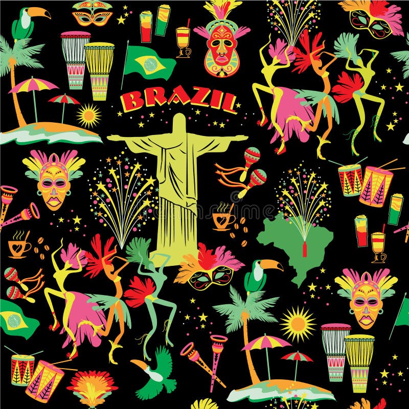 Seamless Pattern with Traditional Brazilian Items Stock Vector ...